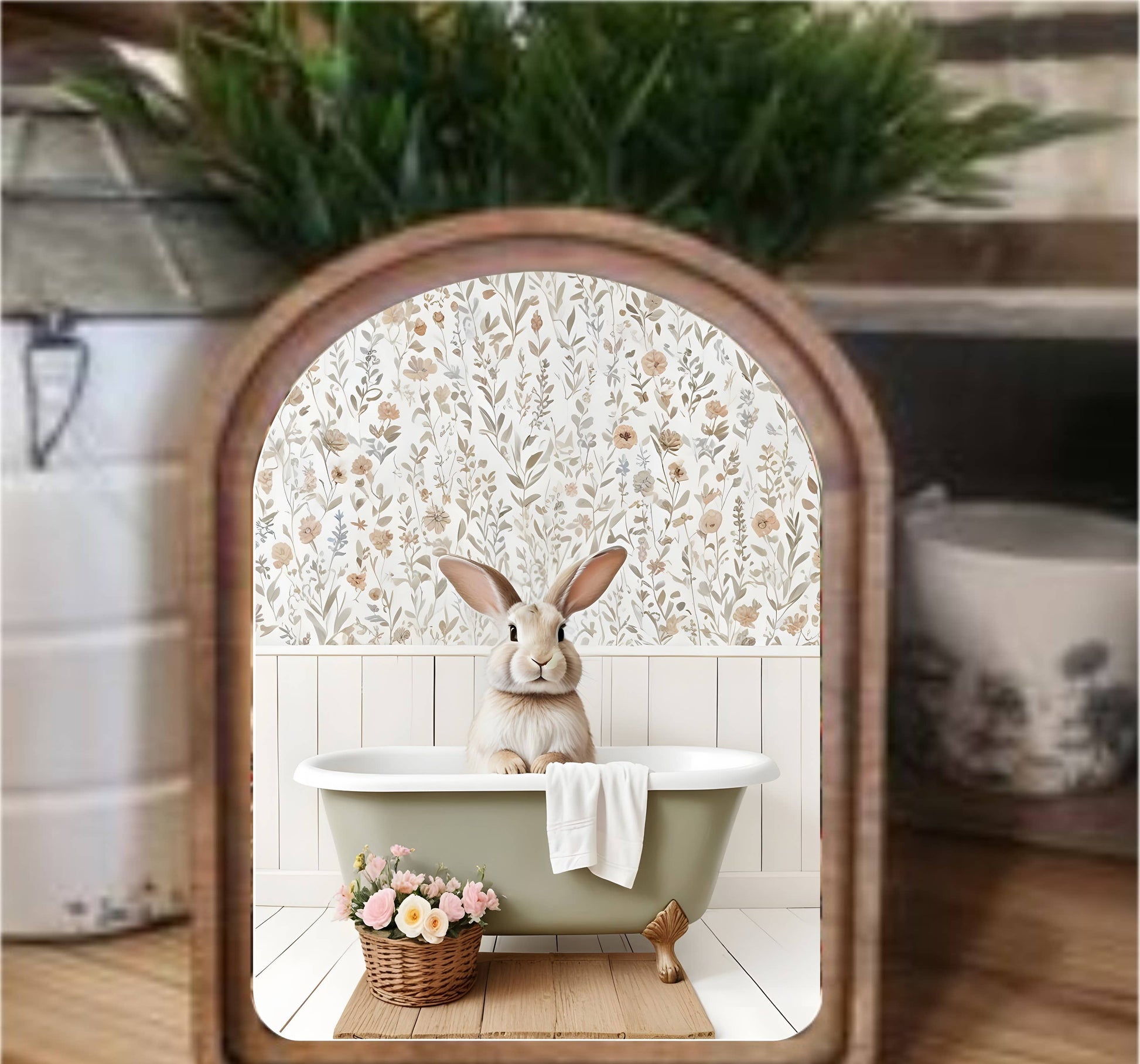 Bunny in Tub Framed Arch – The Feathered Farmhouse